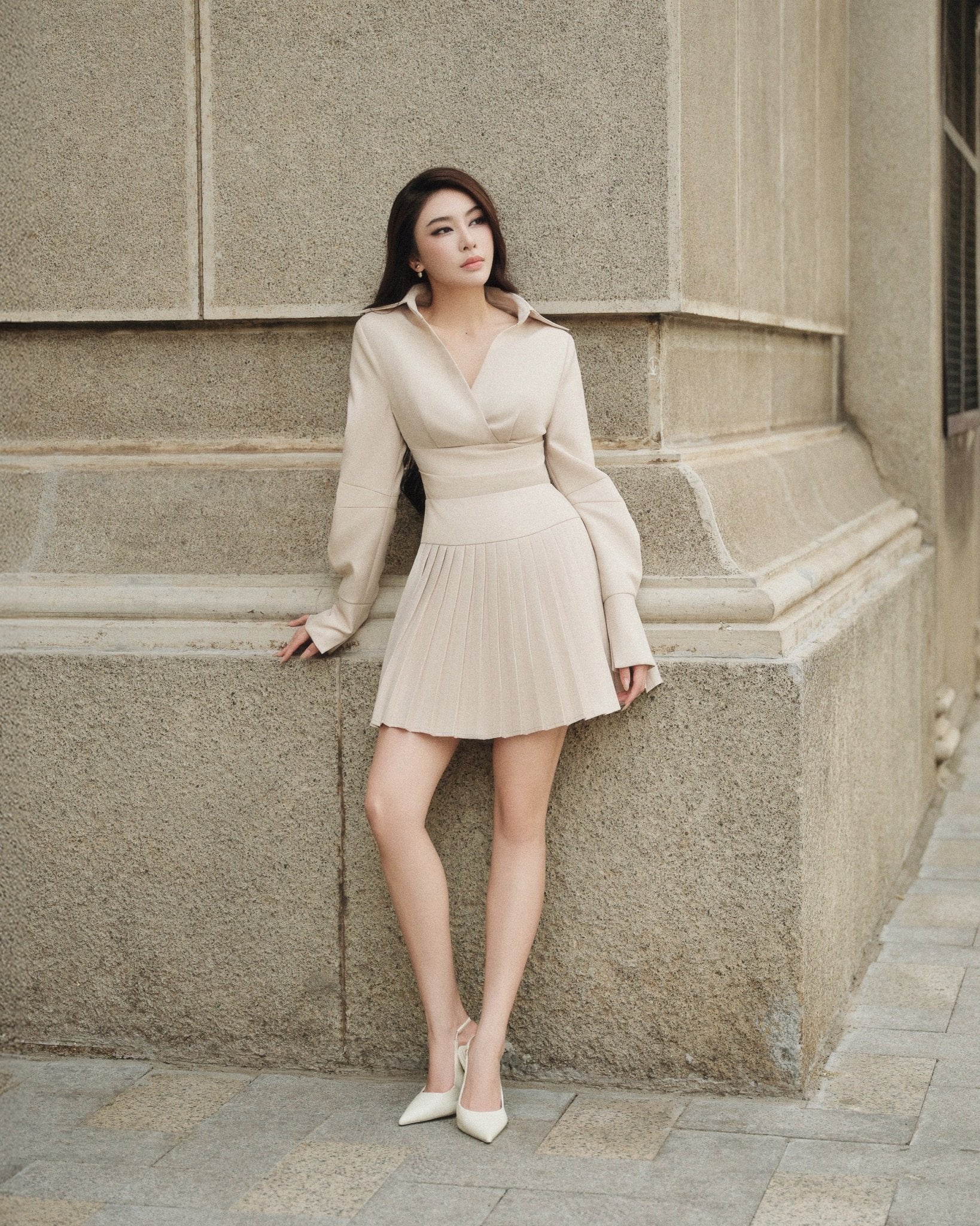 LOVELYN Siren Dress – Pleated Mini Dress with Sculpted Waist